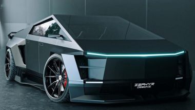 Video render Zephyr Designz Tesla Cybertruck motore Porsche 911